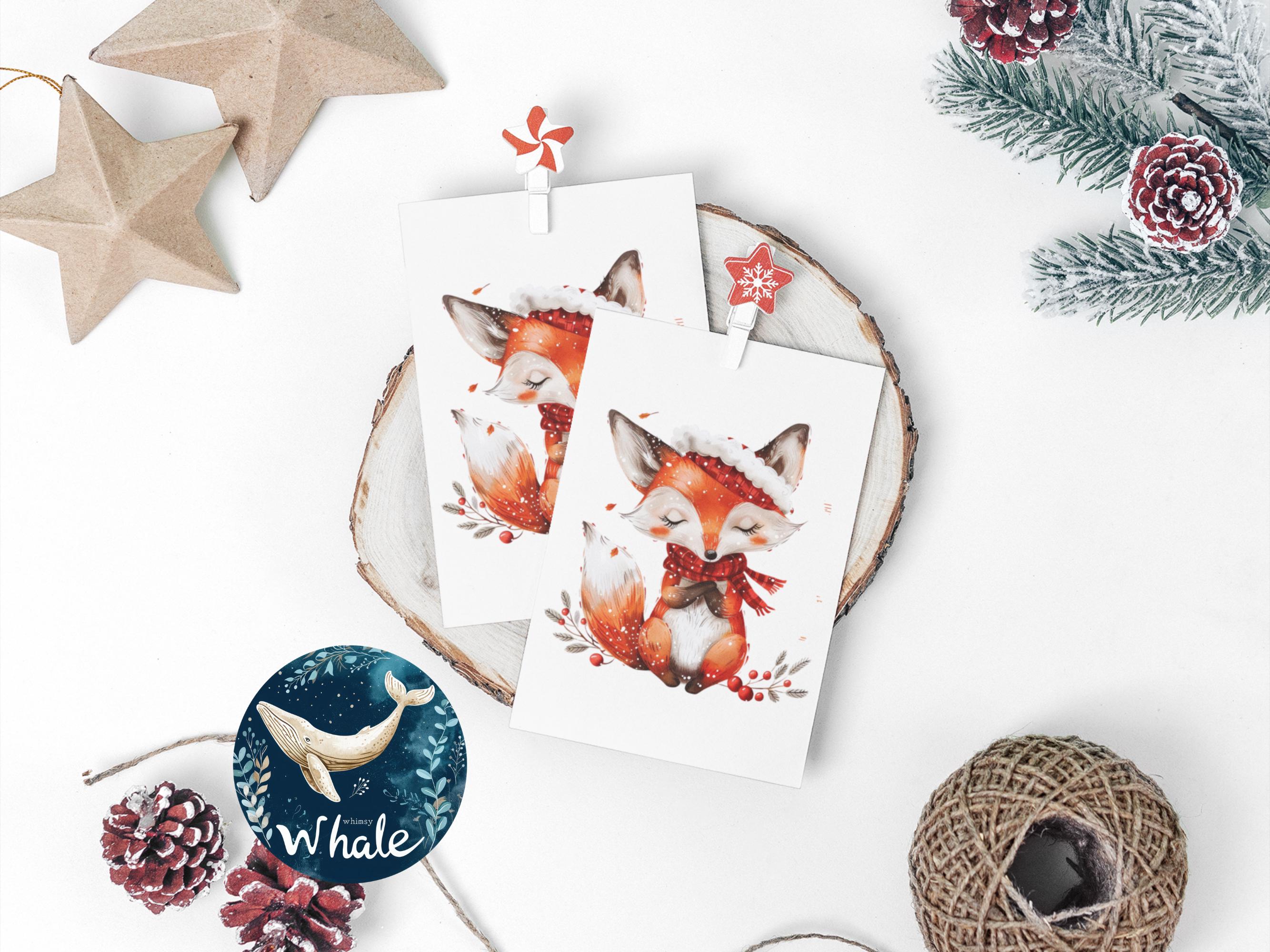 Watercolor Christmas Fox Clipart Bundle, Digital Download Commercial ...