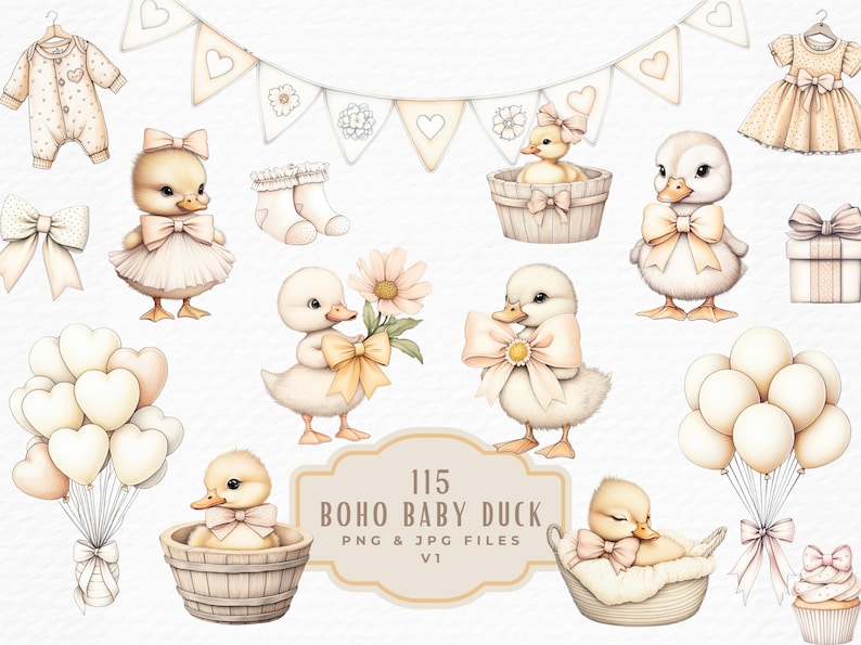 Boho Baby Shower Duck Clipart, Cute Whimsical Rustic Watercolor ...