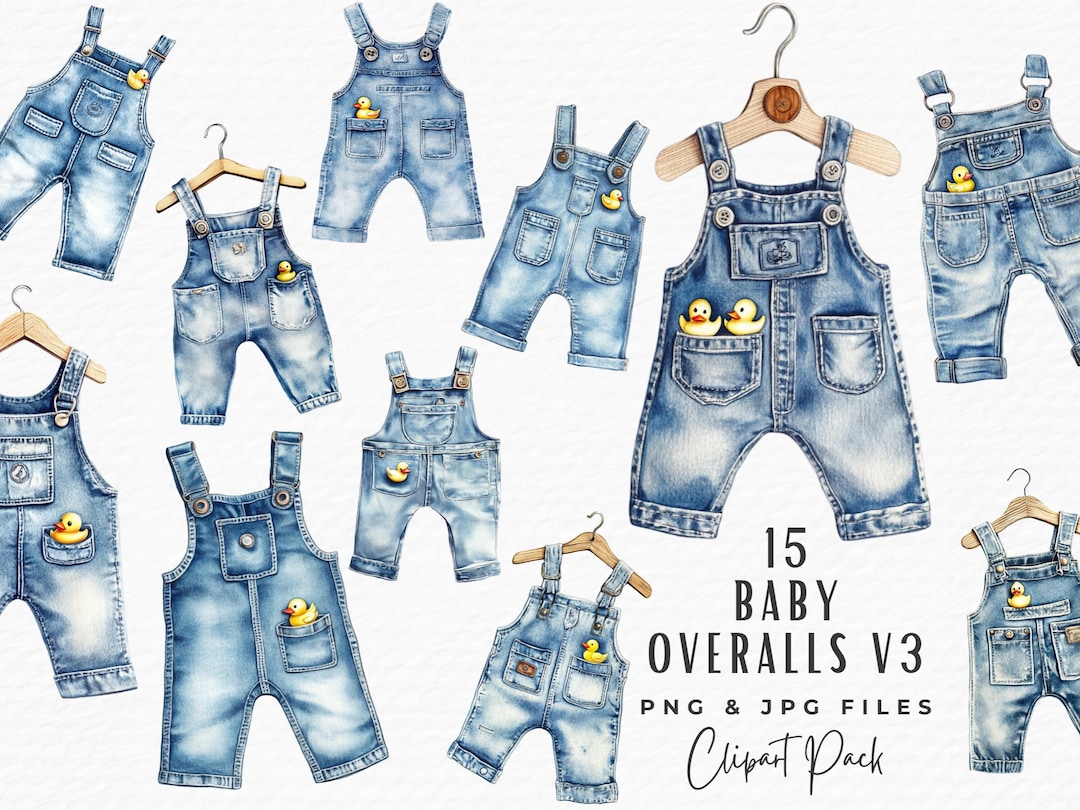 Baby Overalls Clipart Bundle, Cute Watercolor Baby Shower Rubber Duck ...