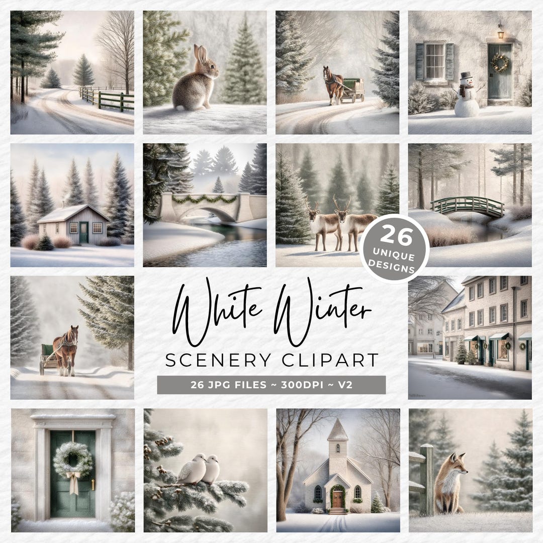 Winter Scenes Clipart Bundle, Snowy Landscape Art (digital Download) - Etsy