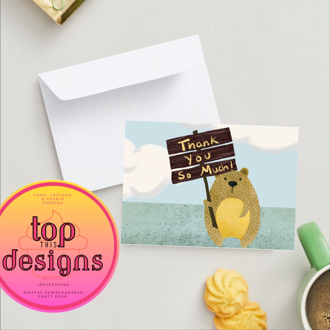 Printable Bear Thank You Card/non-editable Jpg Instant Download/print ...