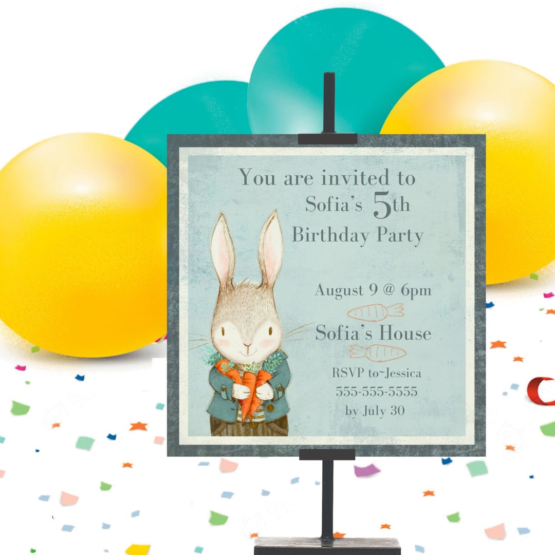 Bunny With Carrots Party Invitation/canva Editable Print/bunny Theme ...