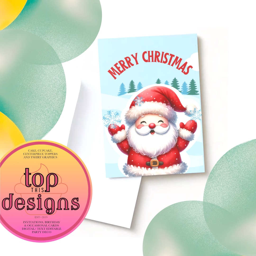 Printable Christmas Themed Card/santa Card/cute Christmas Card ...