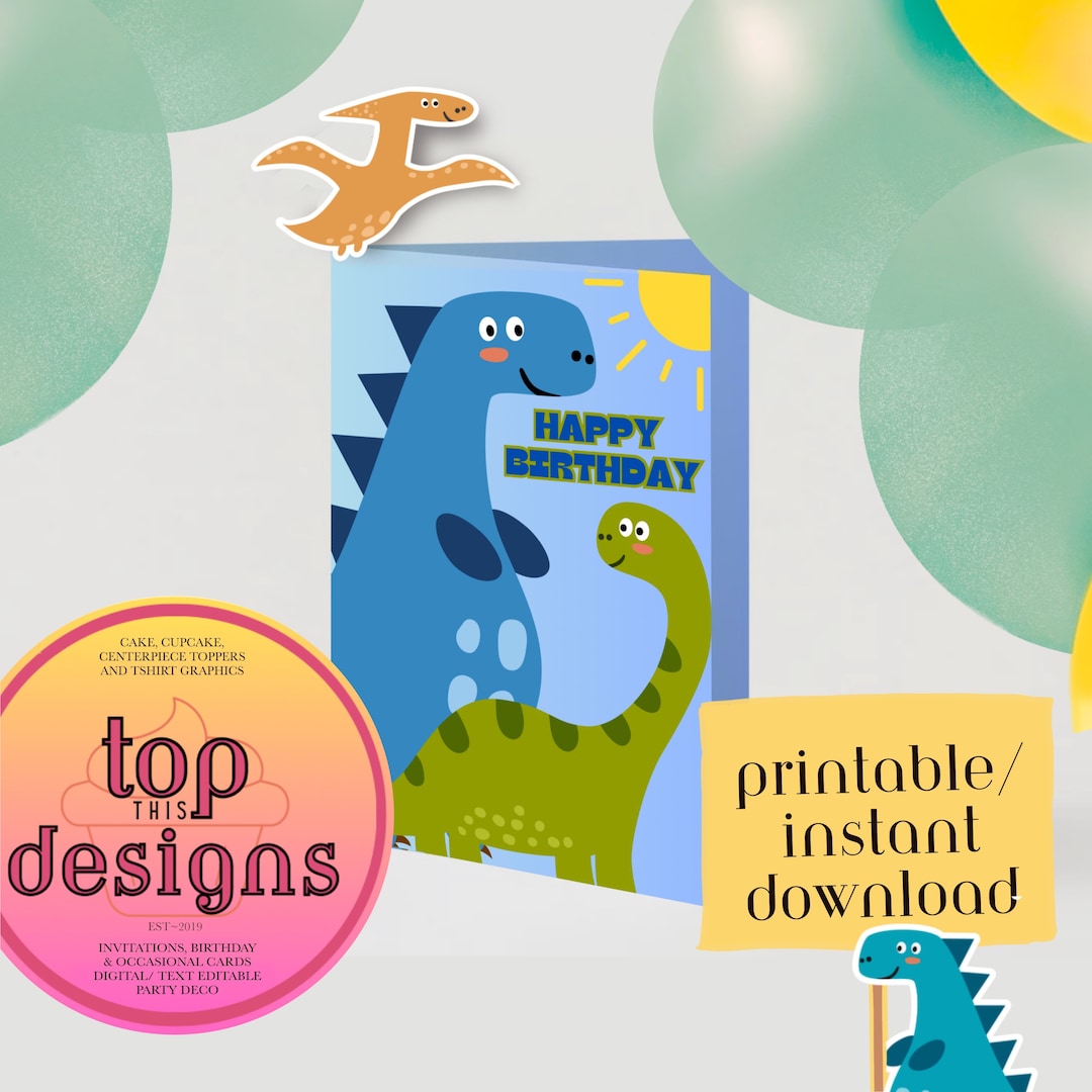 Printable Dino Themed Birthday Card/digital Download /instant Download ...