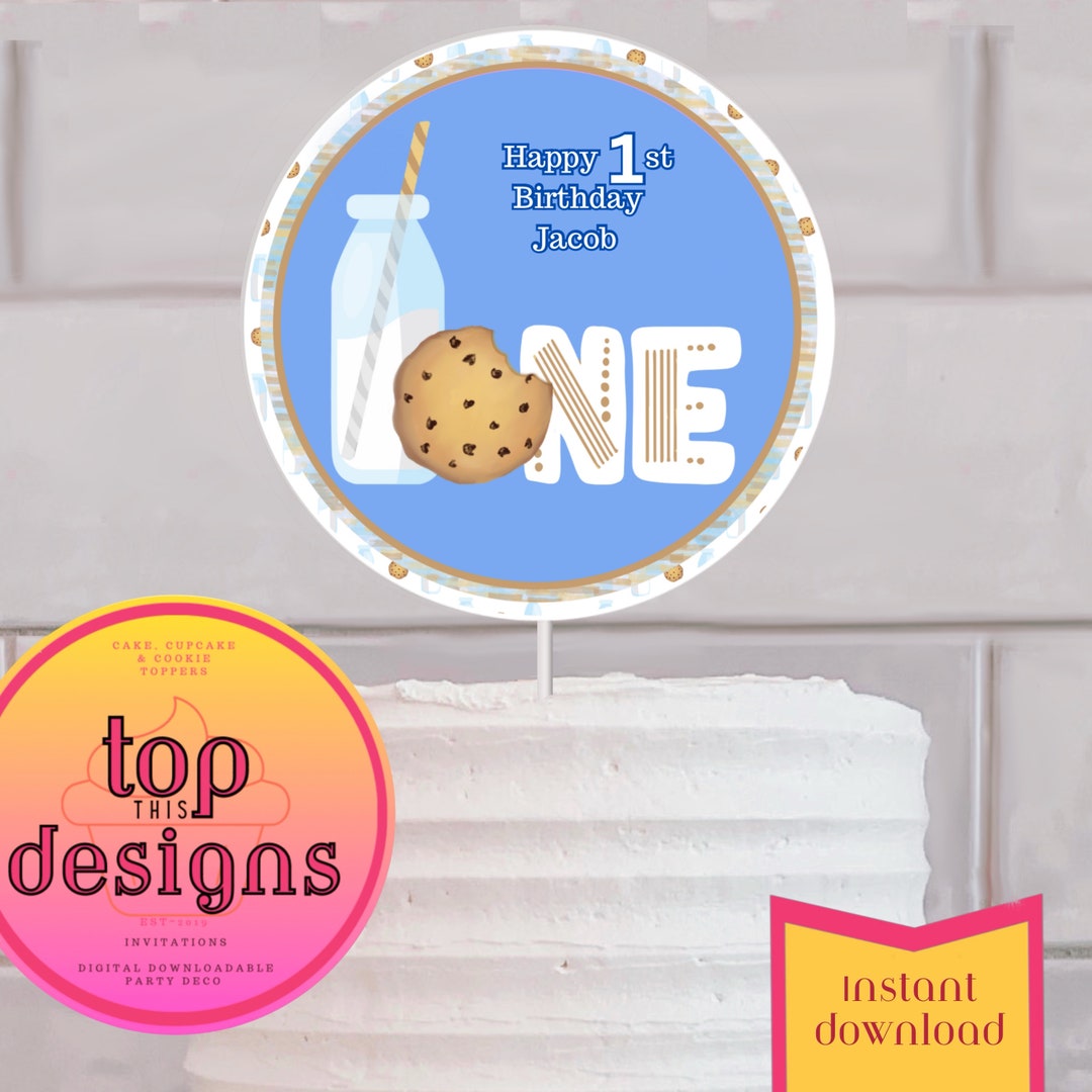 Printable Blue Milk and Cookie Cake,cupcake and Centerpiece Toppers ...
