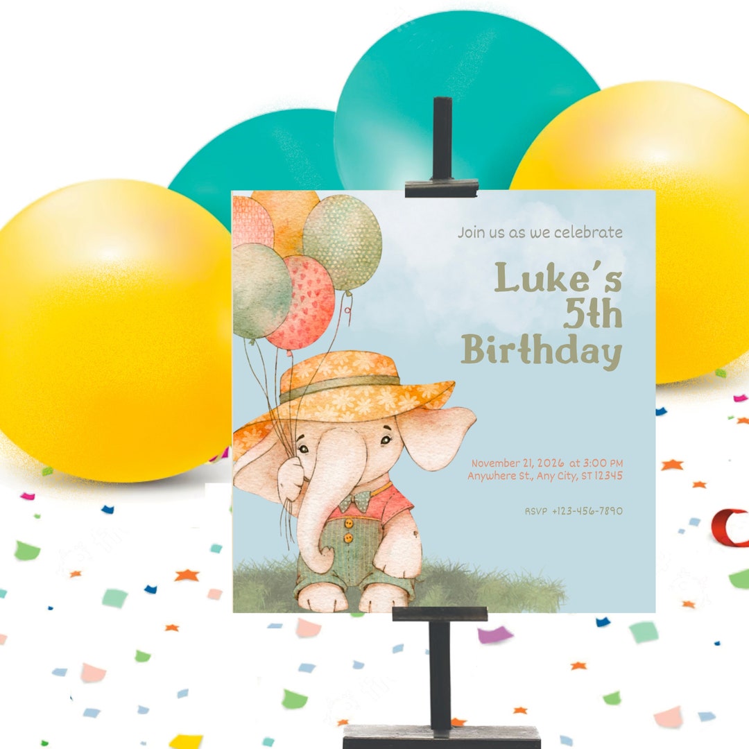 Cute Elephant Party Invitation/little Elephant Birthday Invitation/cute ...