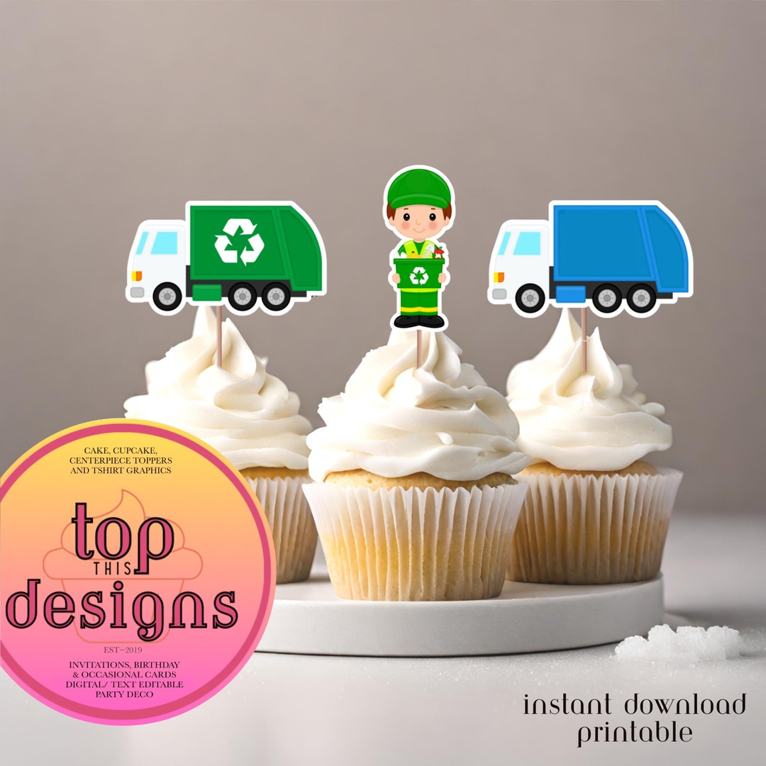 Printable Garbage Truck Themed Cupcake Toppers/cupcake Decorations ...