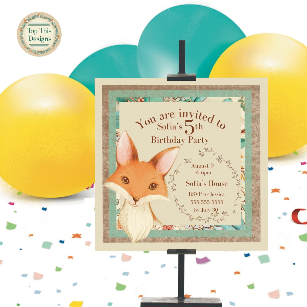 Boho Fox Party Invitation/editable Party Invitation/canva Invitation ...