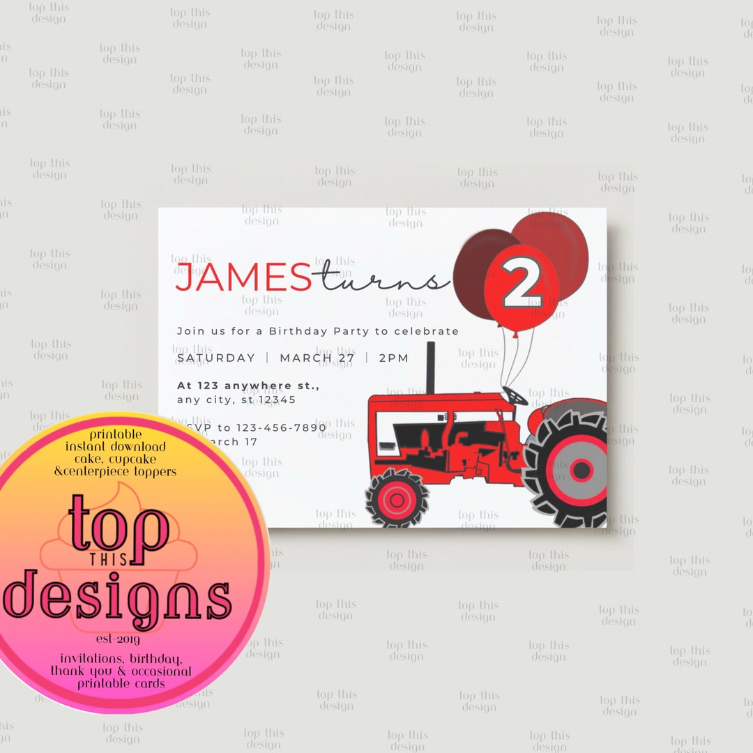 Red Tractor Party Invitation/editable Party Invitation/canva Invitation ...