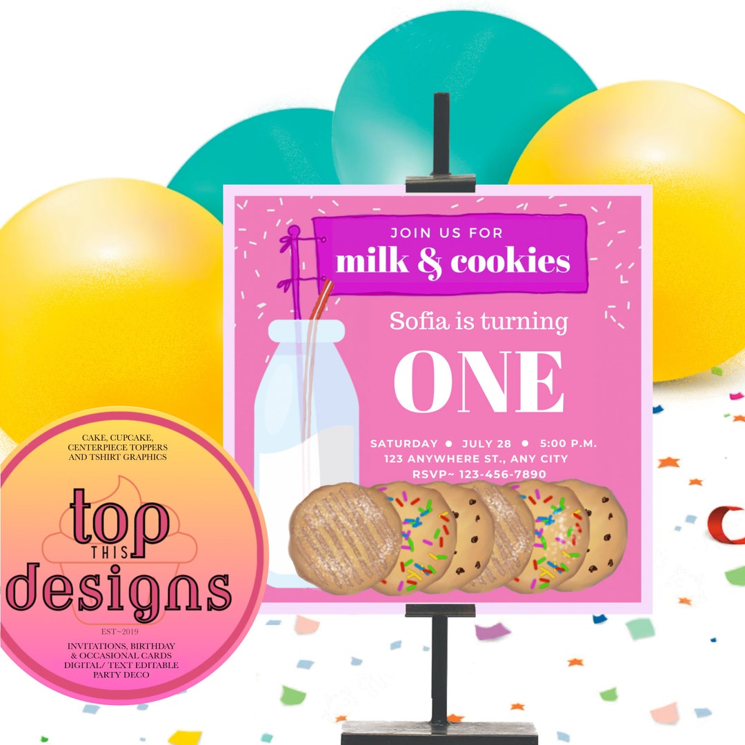 Printable Pink Milk and Cookie Themed Party Invitation/digital Canva ...