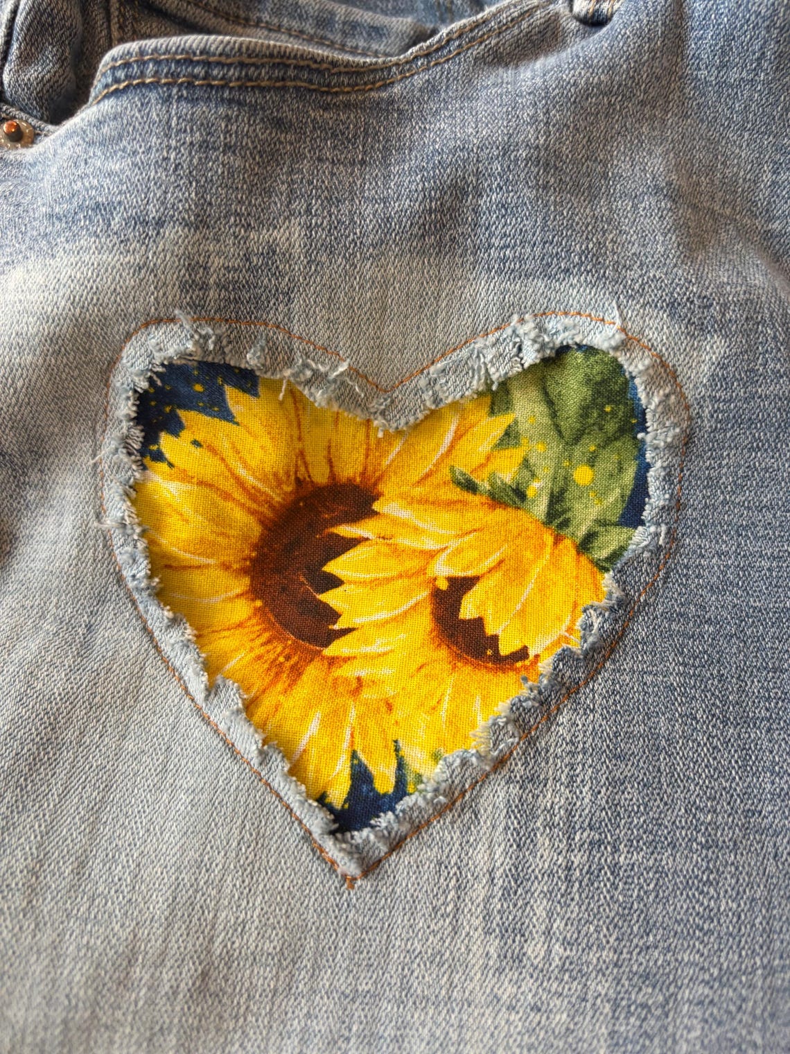 Upcycled "levi Strauss" Denim Jean Handbag Purse Tote. Sunflowers! Boho ...