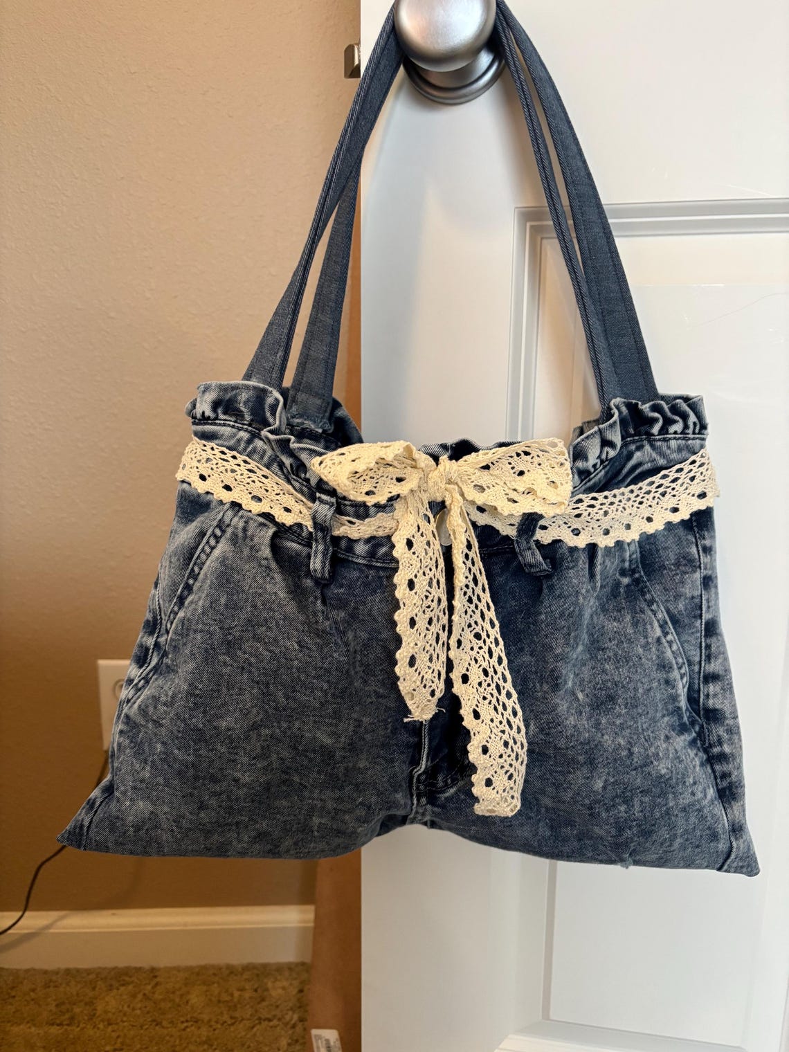 Upcycled Denim Jean Handbag Purse Tote. Boho, Shabby Chic - Etsy