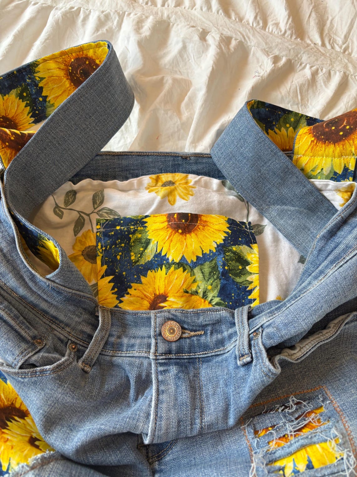 Upcycled "levi Strauss" Denim Jean Handbag Purse Tote. Sunflowers! Boho ...
