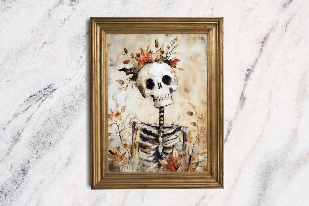Skeleton Oil Painting Art Print, Fall Wall Decor, Original Skeleton ...