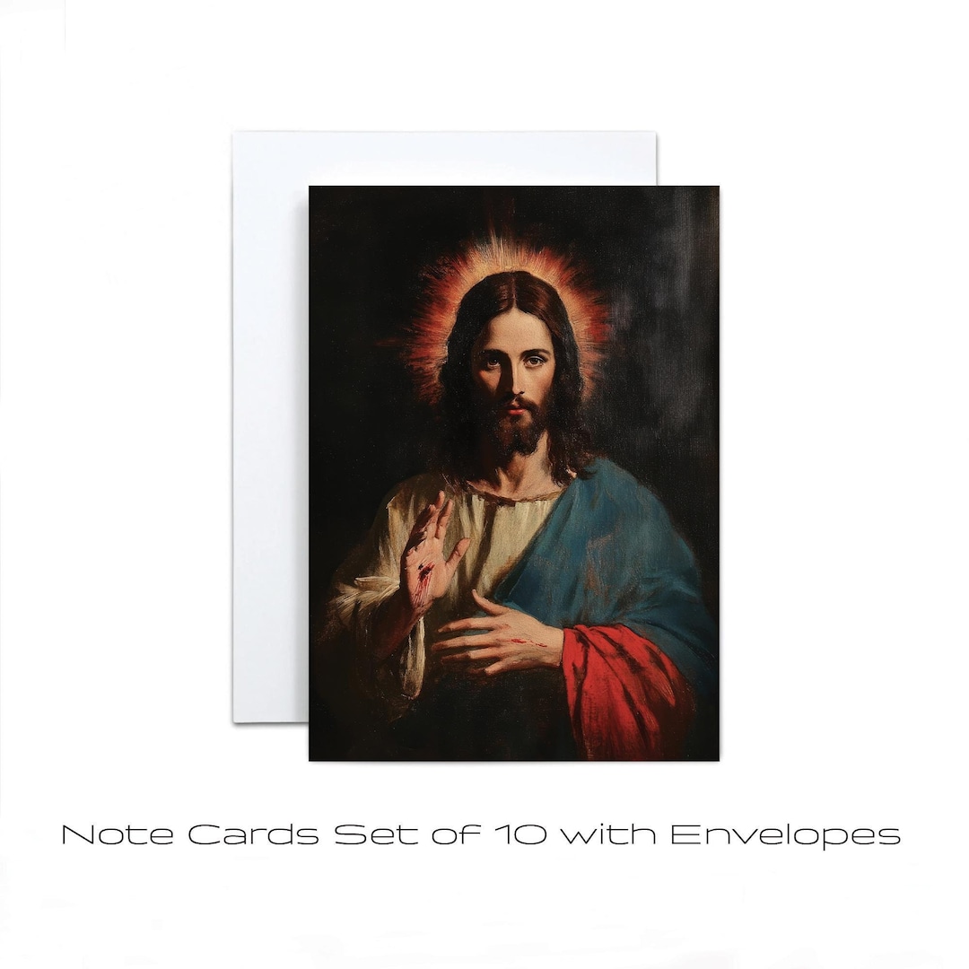 Jesus Note Card Set of 10, Yeshua Vintage Portrait Painting, Christian ...