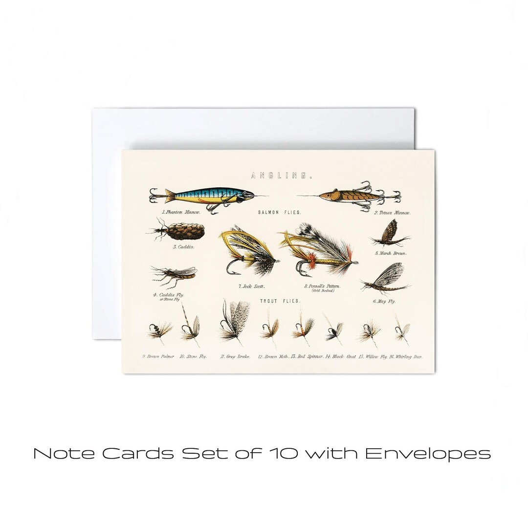 Fishing Note Cards, 10 Piece Pack Set, Fishing Lures Blank Cards ...