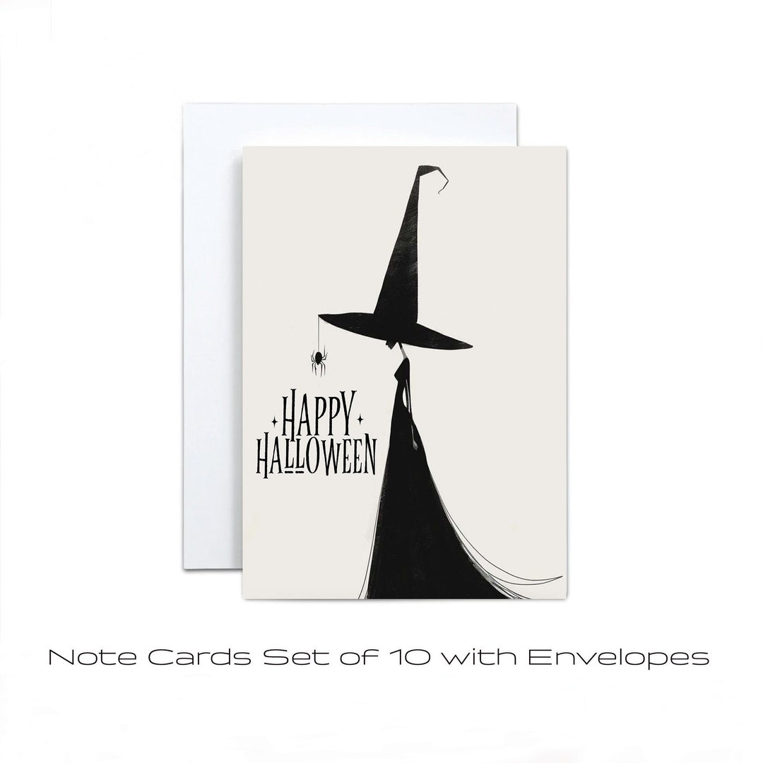 Witch Card Happy Halloween Set of 10, Trendy Autumn Fall Witchy ...