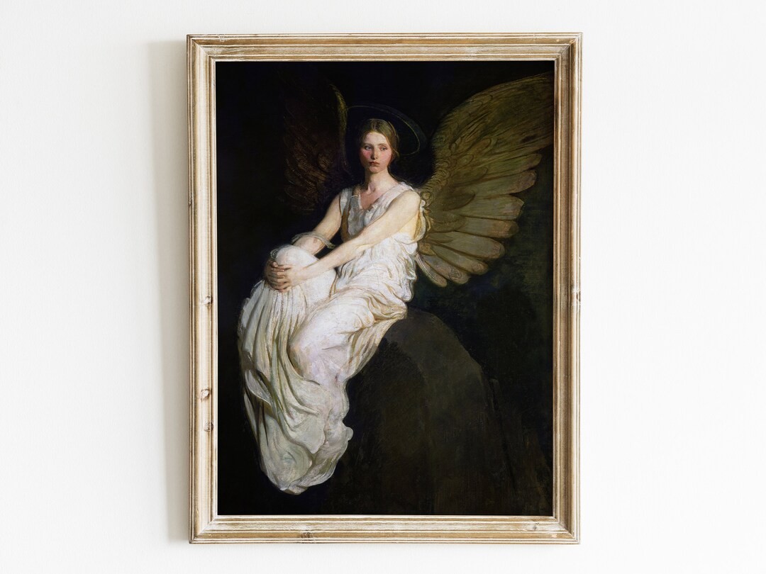 Moody Portrait Woman Painting Angel Wall Art Print Vintage - Etsy