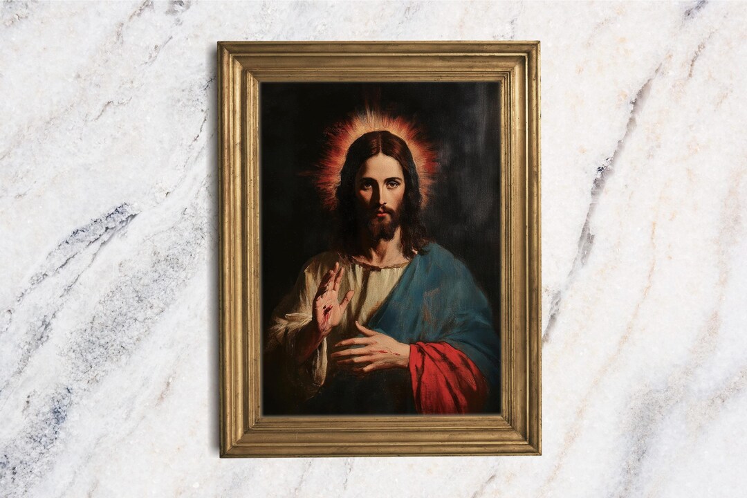Jesus Christ Vintage Oil Painting Art Print, Yeshua Moody Portrait ...