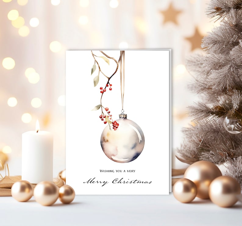 Christmas Card Sets of 10, 30 or 50 Holiday Ornament and Berry Branch ...