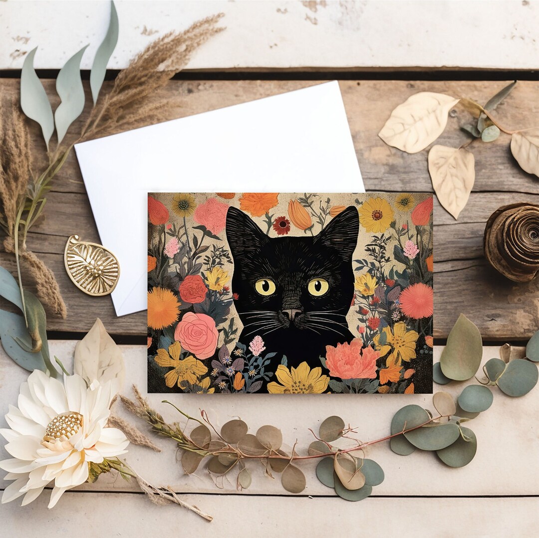 Black Cat Card, Blank Note Card Pack, Any Occasion, Card for Cat Lovers ...