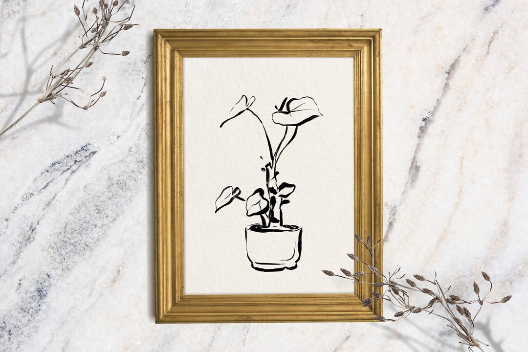 Plant Ink Sketch Print, House Plant Drawing, Minimalist Monstera Art ...