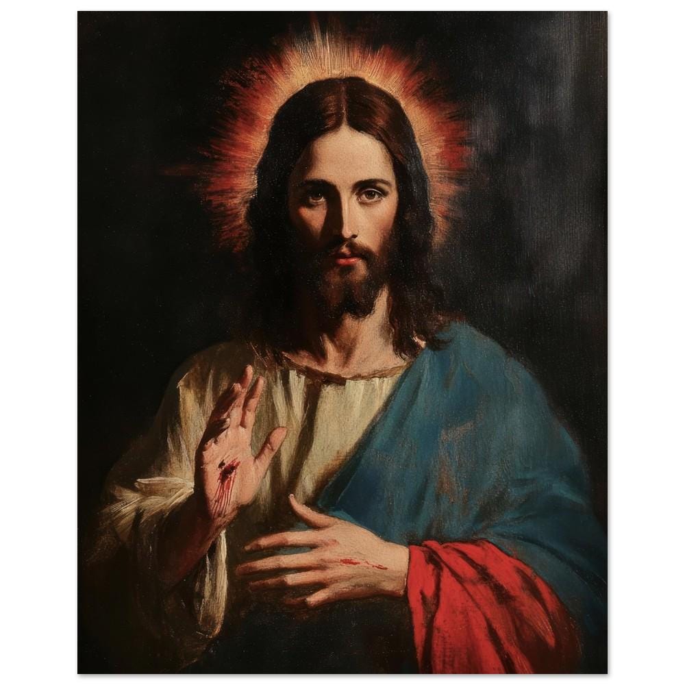 Jesus Christ Vintage Oil Painting Art Print, Yeshua Moody Portrait ...