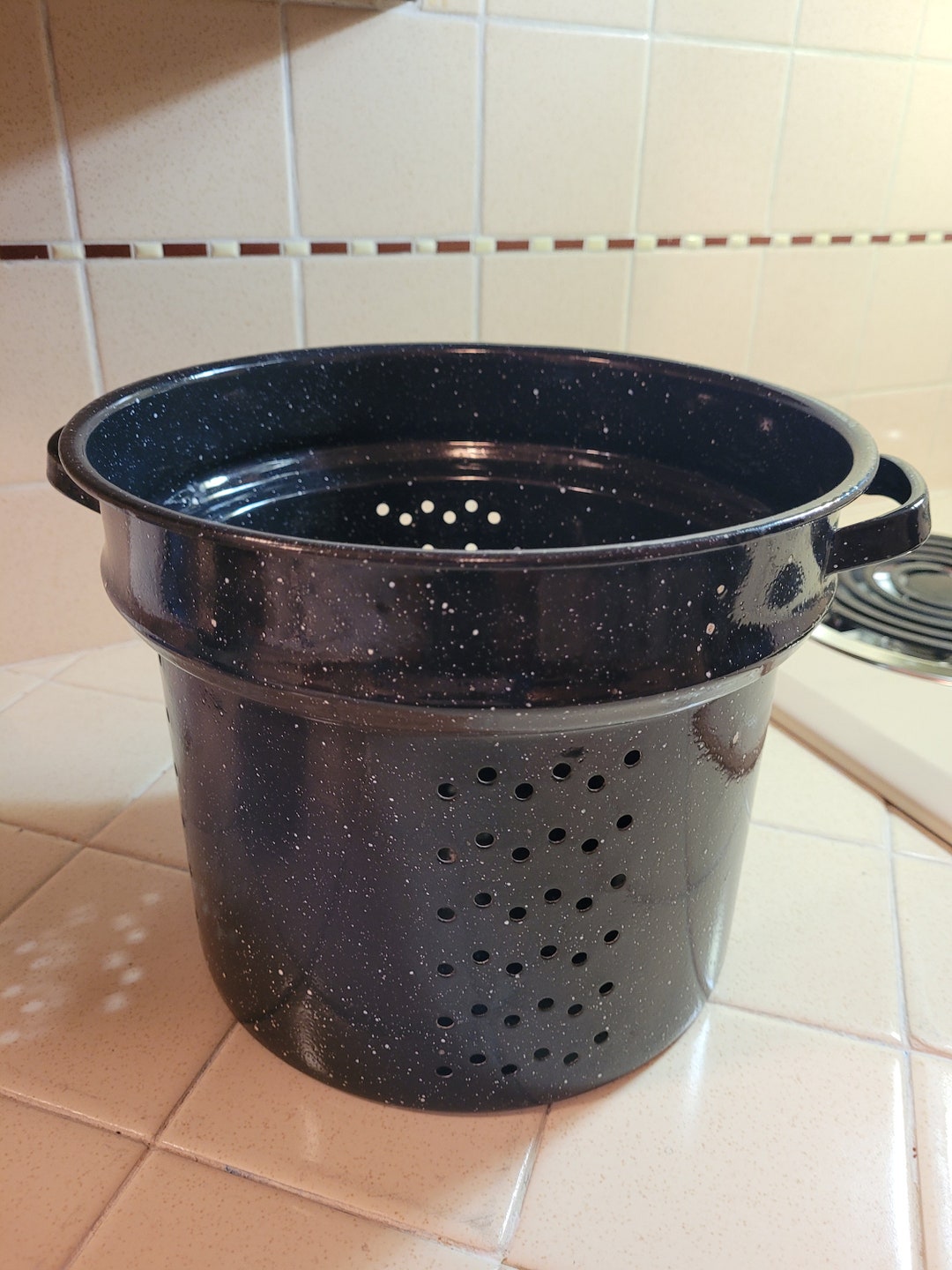 Vintage Black Speckled Enamelware Steamer Colander Pot - Etsy
