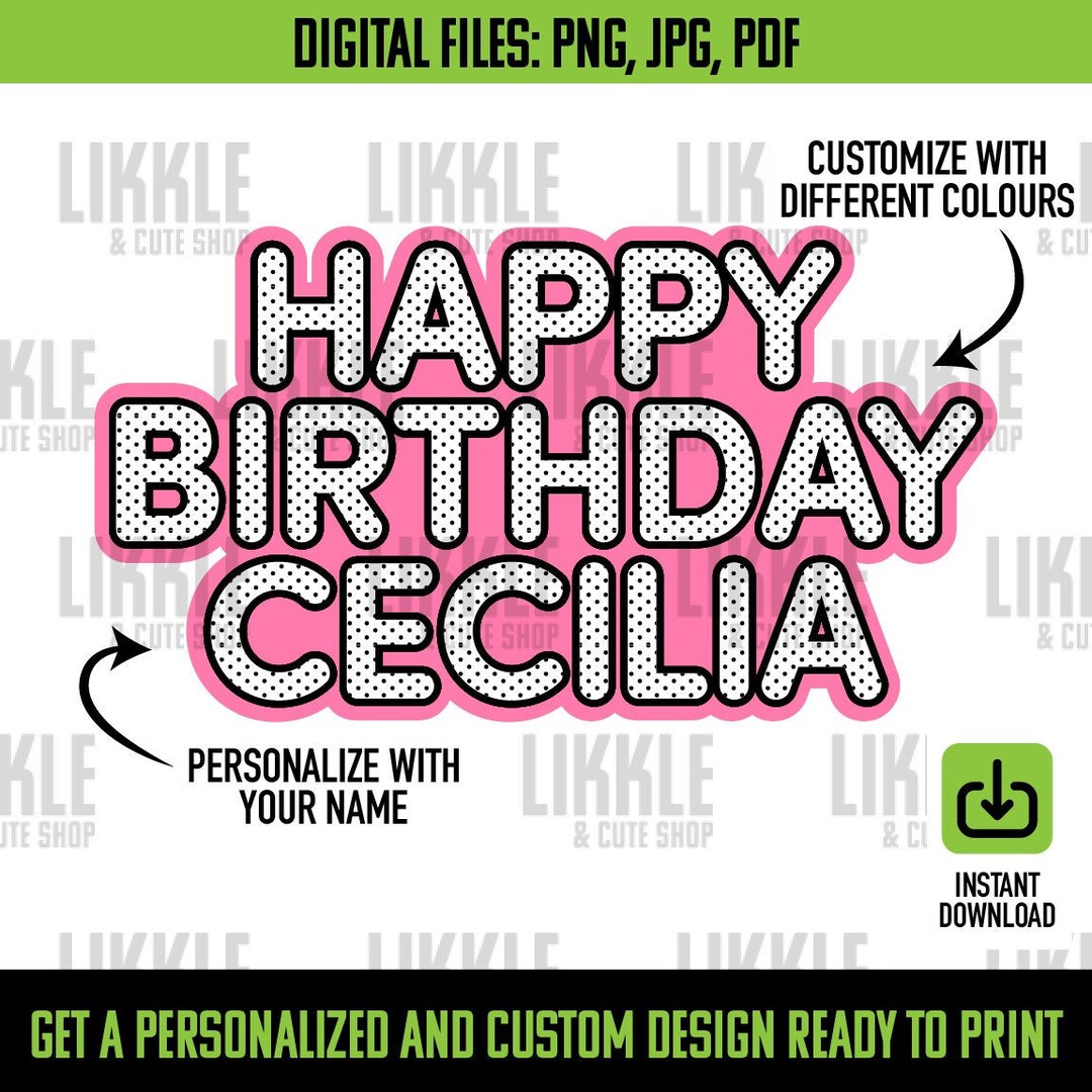Polka Dot Cake Topper Ready to Print PNG JPG PDF, Personalized With ...