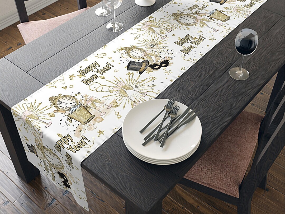 New Year Table Runner, 72 or 90 Inches, Easy Care Polyester, Printed in ...