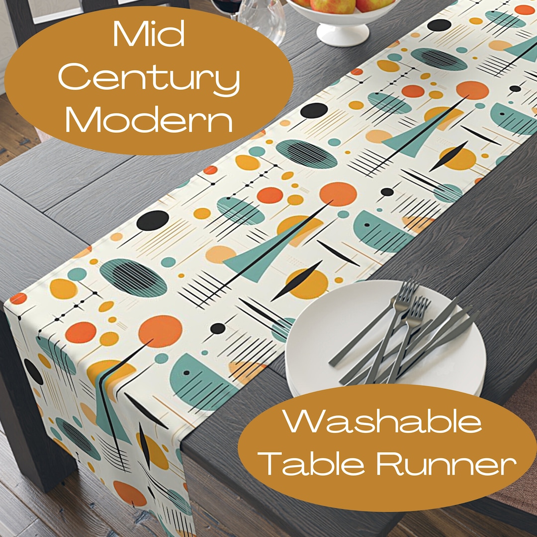 Mid Century Table Runner, Atomic Style Print, 72 or 90 Inches, Easy ...