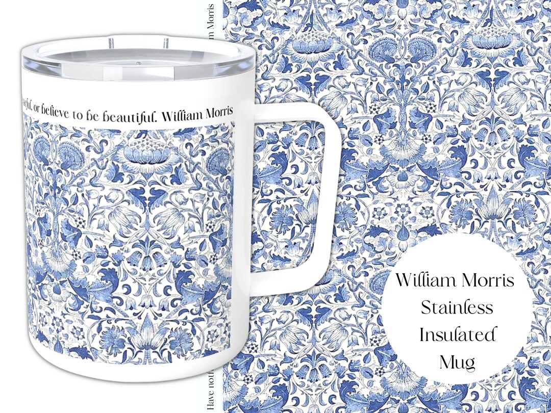 William Morris Blue White Insulated Stainless Steel Coffee Mug, 10 Oz ...