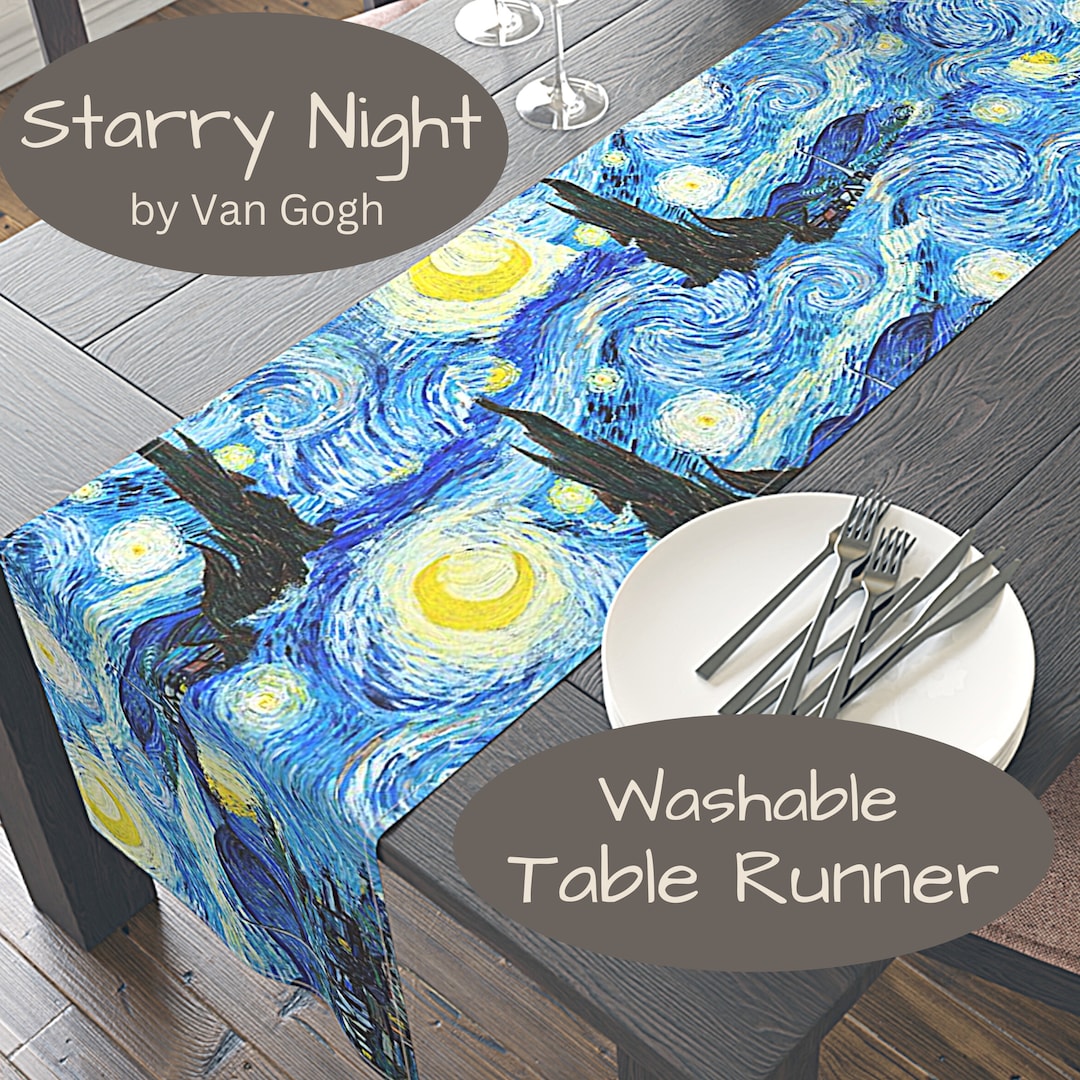 Van Gogh Table Runner, Starry Night Design, 72 or 90 Inches, Easy Care ...