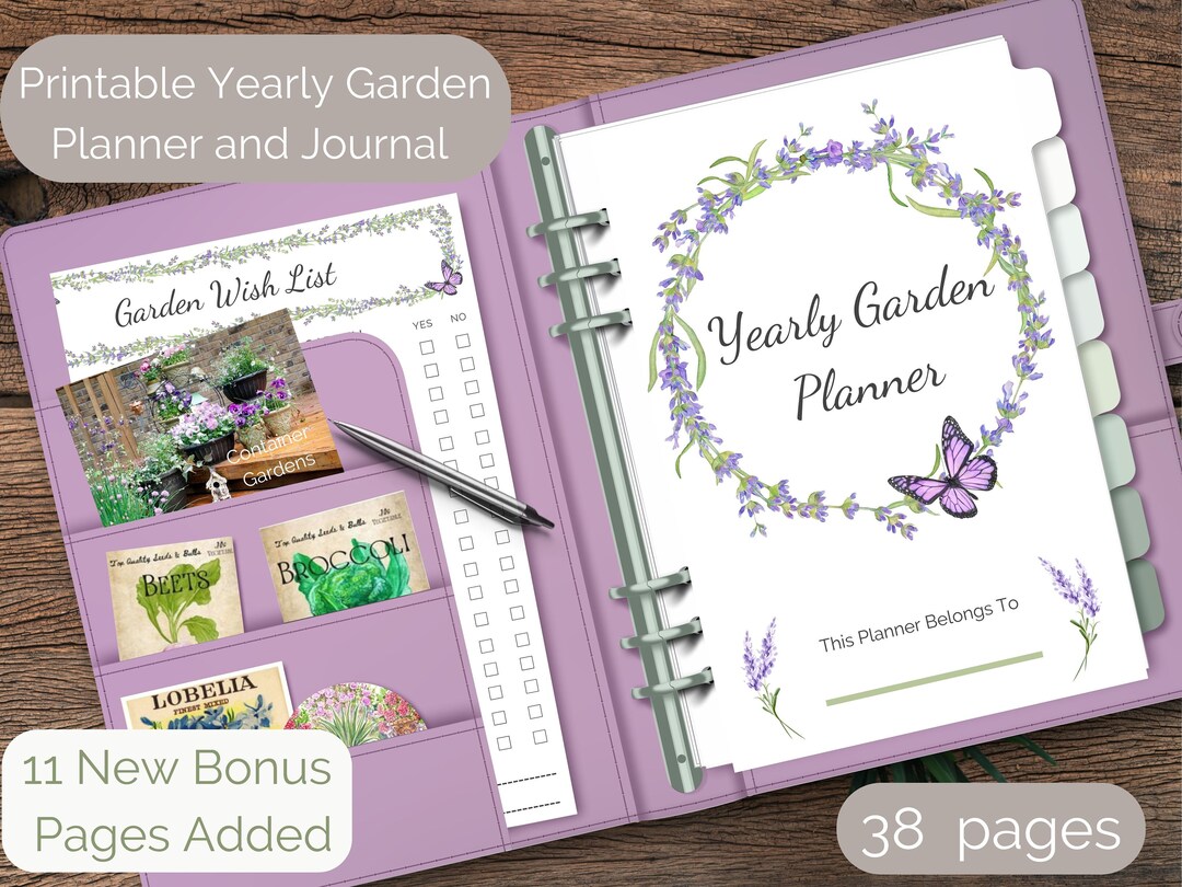 Lavender Yearly Garden Planner, Printable PDF Letter Size for Standard ...