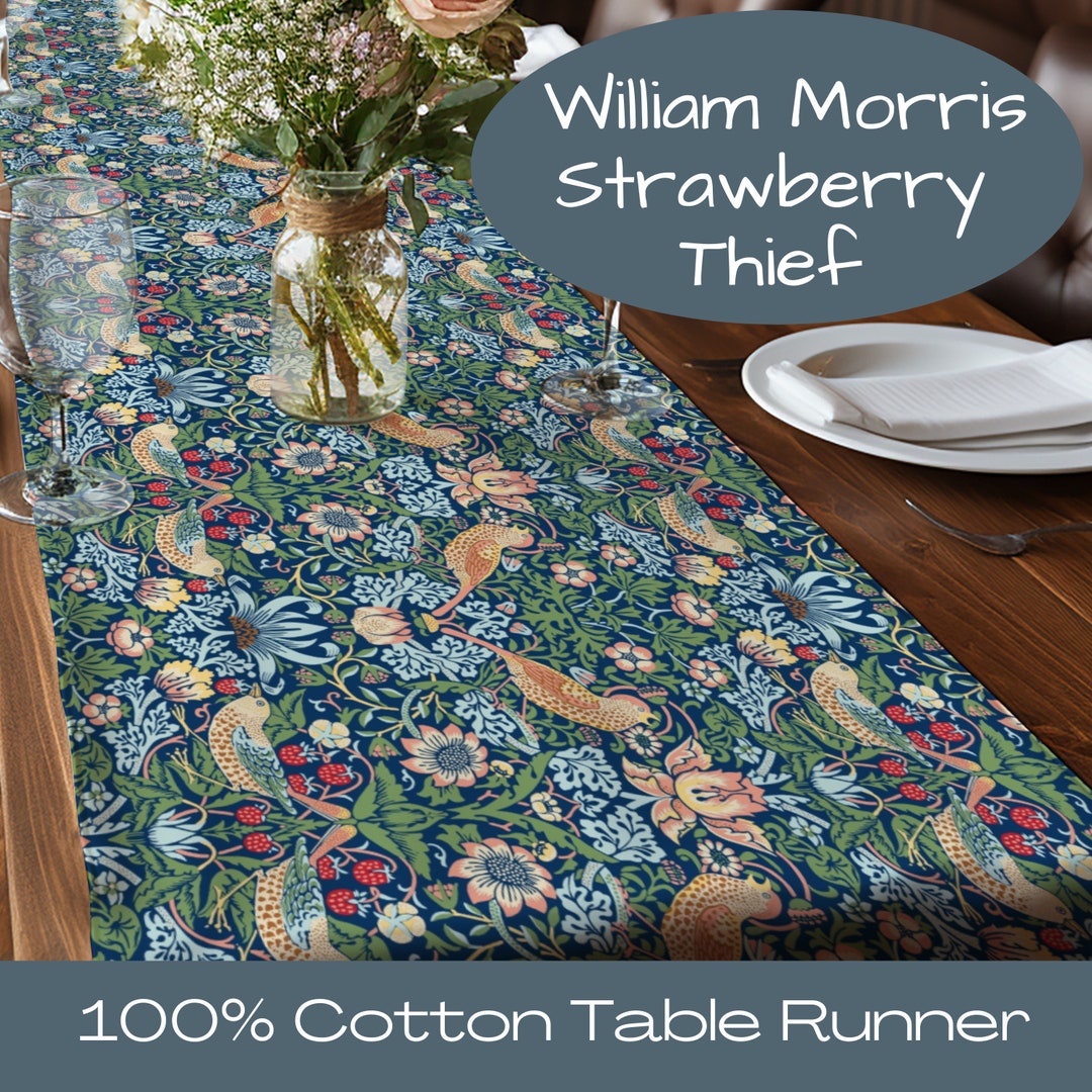 Strawberry Thief Table Runner, William Morris, Blue and Green, 72 or 90 ...