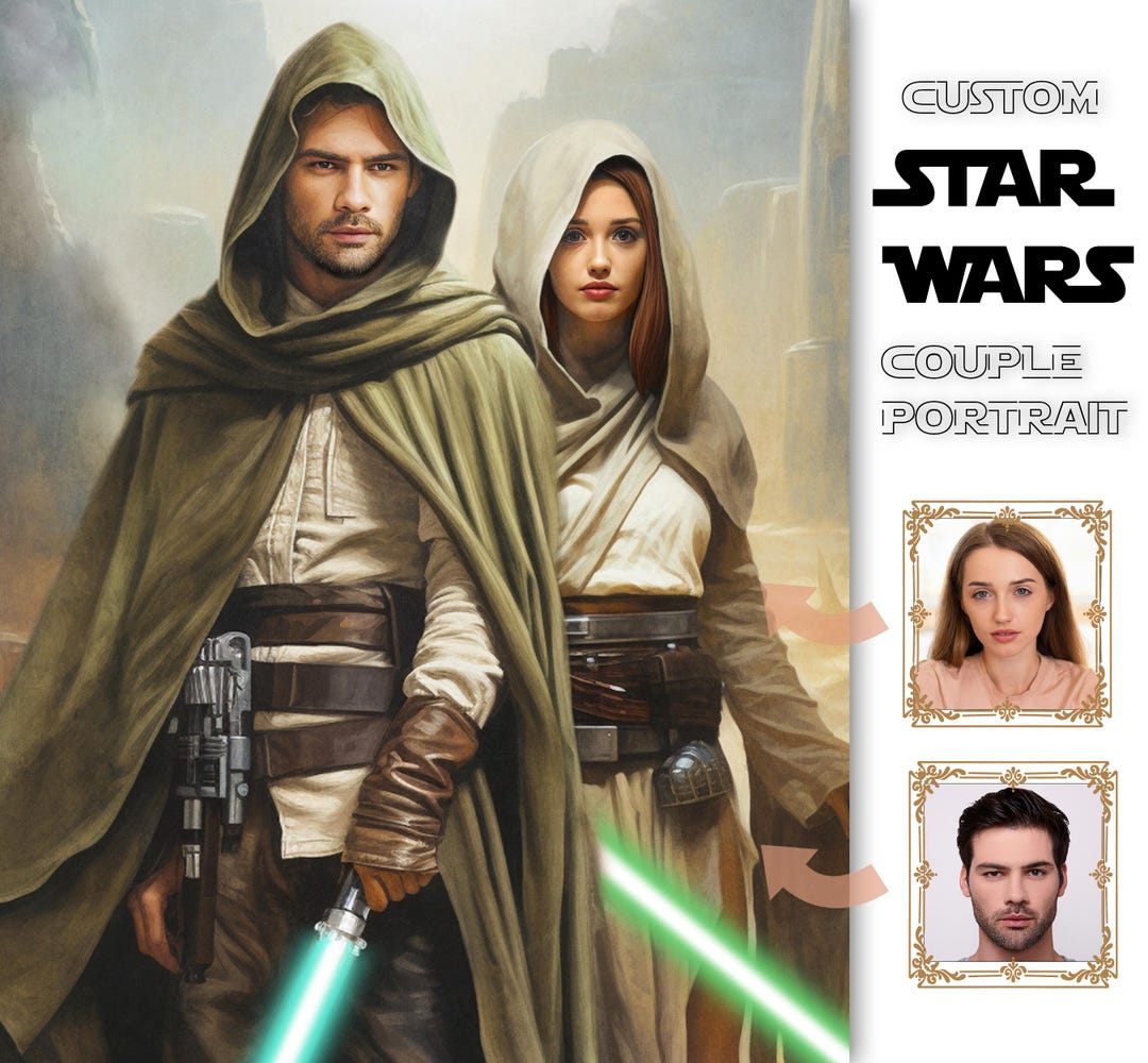 Custom Star Wars Jedi Couple Portraits, Personalized Star Wars Couple ...