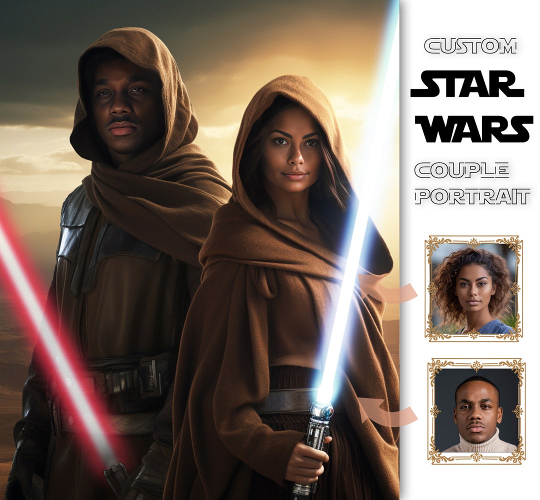 Custom Star Wars Couple Portraits, Personalized Star Wars Jedi Couple ...