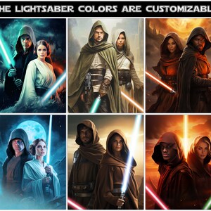 Custom Star Wars Jedi Couple Portraits, Personalized Star Wars Couple ...