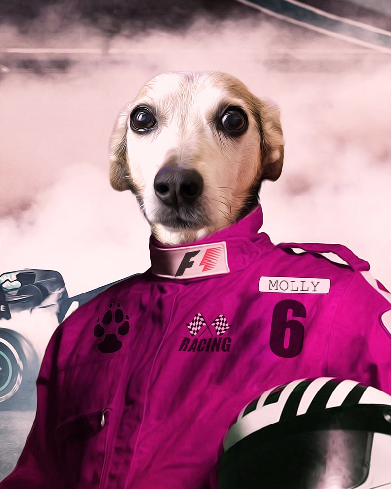 The Race Car Driver Dog Portrait Custom Racing Pet Portrait | Etsy