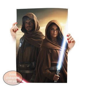 Custom Star Wars Jedi Couple Portraits, Personalized Star Wars Couple ...