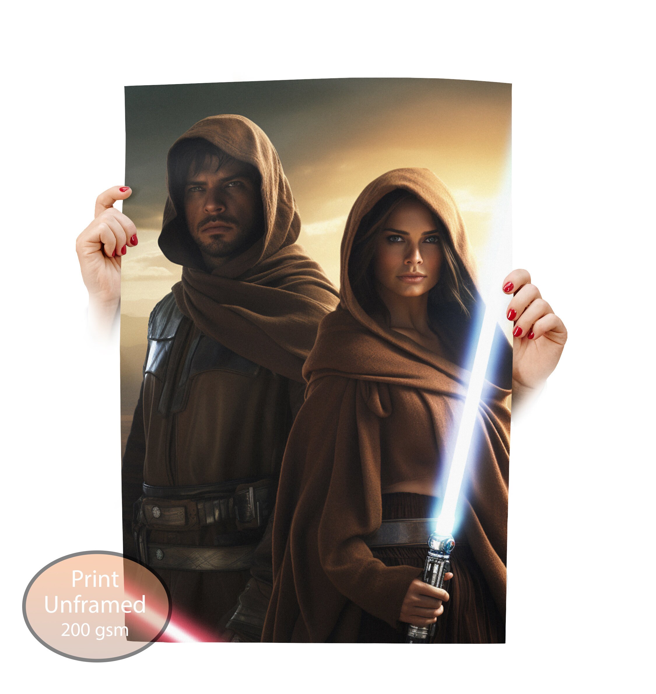 Custom Star Wars Jedi Couple Portraits, Personalized Star Wars Couple ...