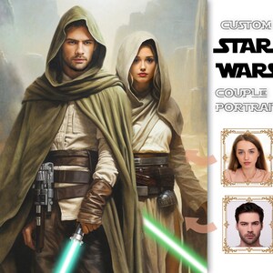 Personalized Star Wars Couple Portraits, Custom Star Wars Jedi Couple ...