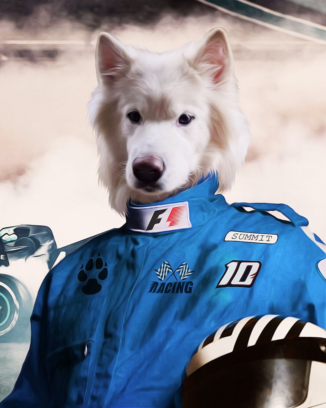 The Race Car Driver Dog Portrait, Custom Racing Pet Portrait, Sports ...