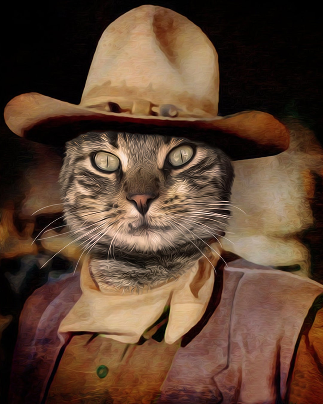 Cowboy Cat Portrait, Western Dog Portrait, Custom Pet Portrait, Custom ...