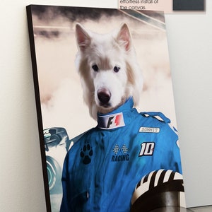 The Race Car Driver Dog Portrait, Custom Racing Pet Portrait, Sports ...