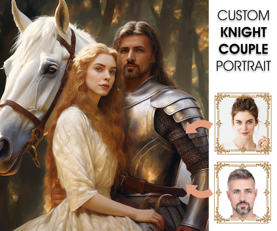 Custom Romantic Knight Paintings, Personalized Knight Couple Portraits ...