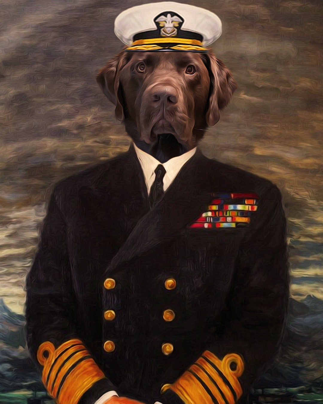 Sea Captain Dog Portrait, Naval Officer Pet Portrait, Custom Cat Gift ...