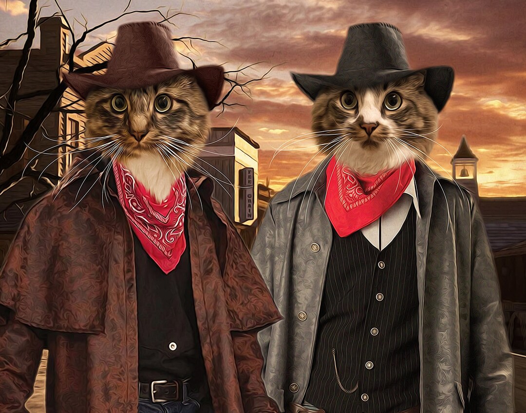 Cowboy Dog Portrait, Western Cat Portrait, Custom Pet Portrait, Funny ...