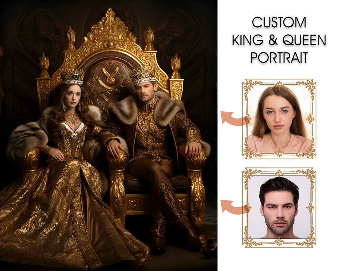 Regal Custom King and Queen Portraits, Personalized Royal Couple Art ...