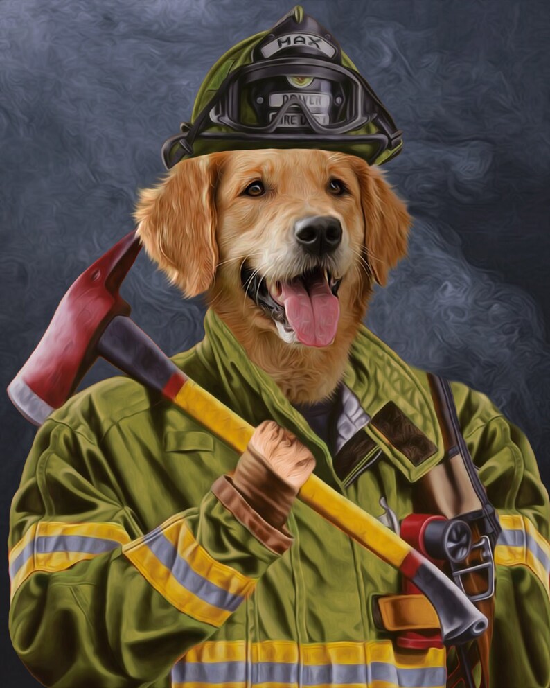Custom Firefighter Pet Portrait Custom Firefighter Dog | Etsy